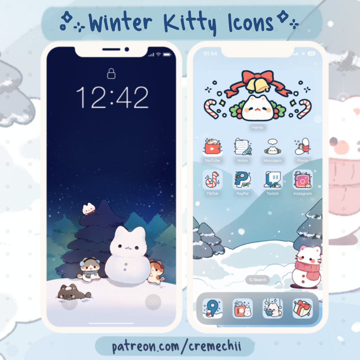 Winter Kitties App Icon Set | December 2022 – Cremechii